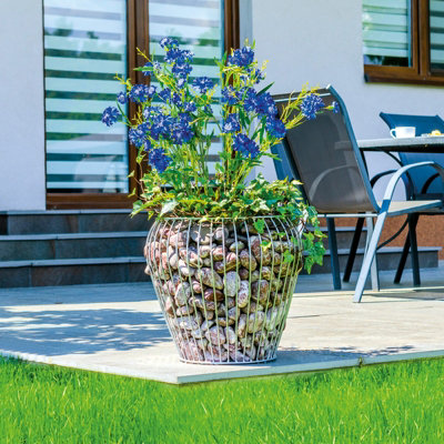 Elgarden Milo Flower Pot - 47cm Steel Gabion Planter - Contemporary Design