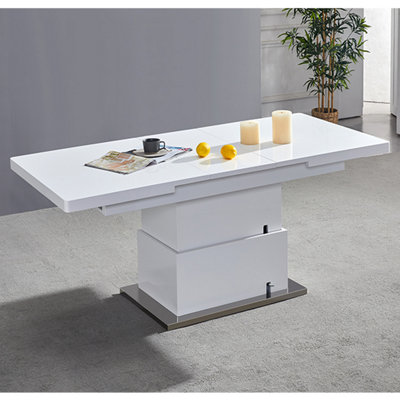 Elgin Convertible White Gloss Dining Table 6 Vesta Black Chairs | DIY at B&Q