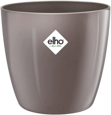 Elho Brussels Diamond Round 14cm Plastic Plant Pot in Oyster Pearl ...