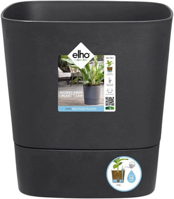 Elho Greensense Aqua Care Square 30cm Plastic Plant Pot in Charcoal ...