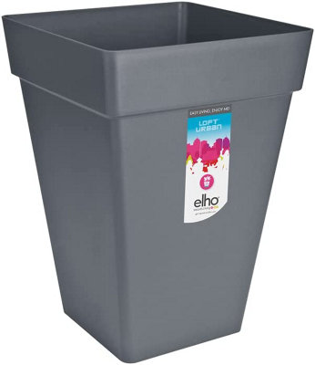 Elho Loft Urban Square High 37cm Plastic Plant Pot in Anthracite | DIY ...