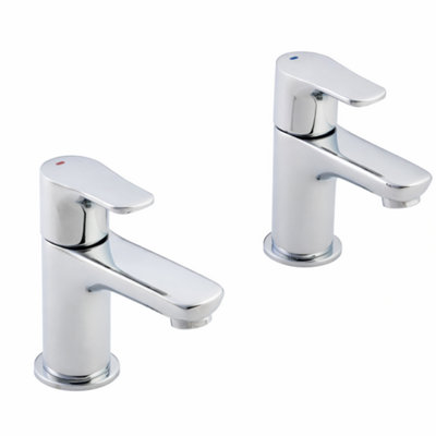 Elion Basin Tap Pair Chrome - Modern Twin Lever Bathroom Taps with ...