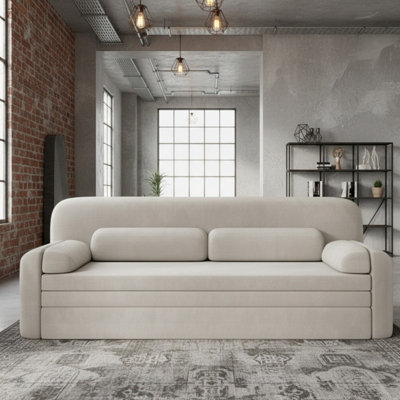 Elioss Modern Cream Velour Sofa Bed Pull Out Sleeping Function with ...