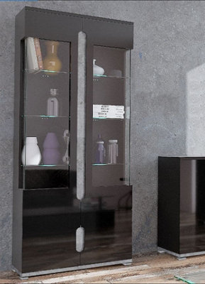 Elise Black High Gloss And Grey Display Cabinet T02