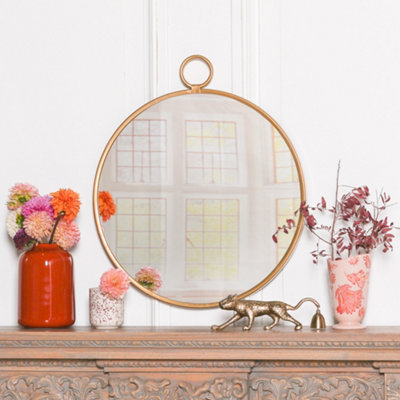 Elise Round Gold Finish Minimalist Mirror with Loop