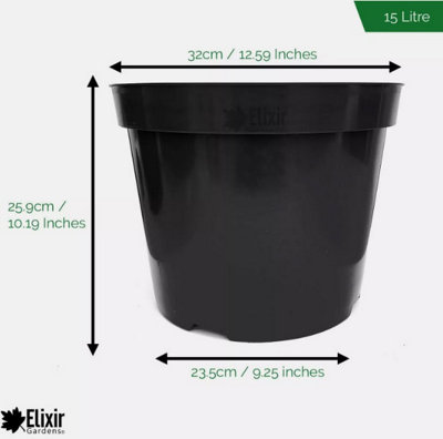 Elixir Gardens 15L Black Recycled Plastic Plant Pot x5