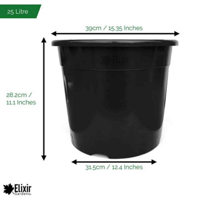 Elixir Gardens 25L Black Recycled Plastic Plant Pot x30