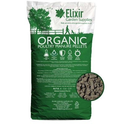 Elixir Gardens Organic Chicken Manure Pellets Fertiliser in bag x20kg