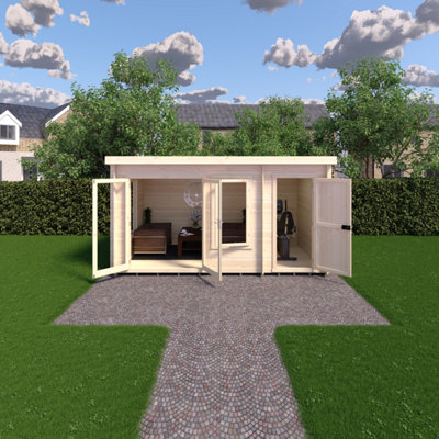 Elm 8Gx14 19mm Log Cabin with Side Storage