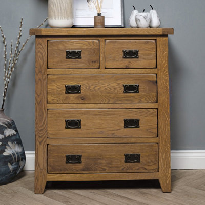 Elm Home And Garden 2+4 Chest Of Drawers Rustic Oak Wooden 96cm High x ...