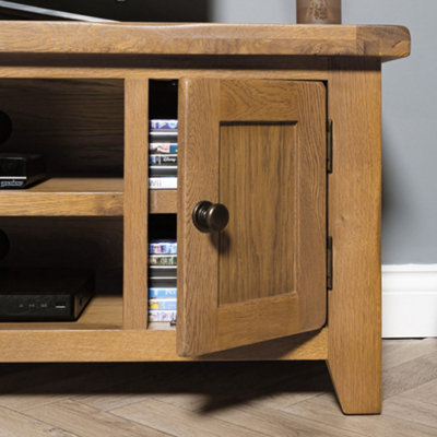 Elm Home And Garden Large Rustic Oak Wooden Tv Video Media Unit Stand ...