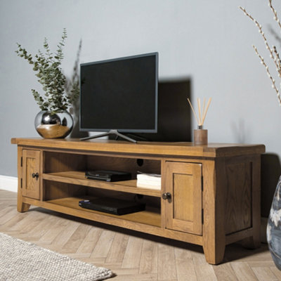 Elm Home And Garden Large Rustic Oak Wooden Tv Video Media Unit Stand ...