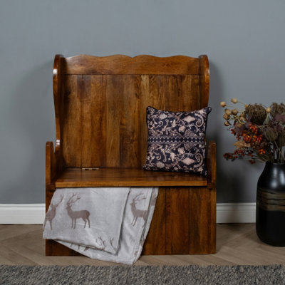 Elm Home and Garden Mango Wood Monk Bench With Hidden Storage ...