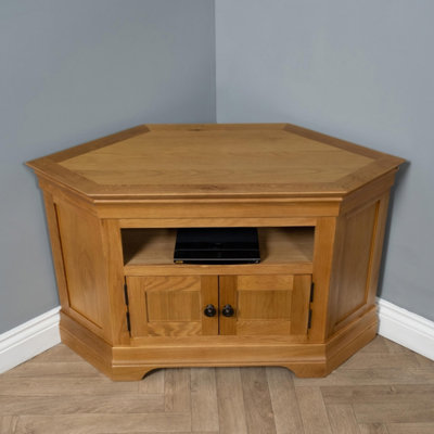 Elm Home and Garden Quality Oak Corner TV Media Unit 2 Door Cupboard ...