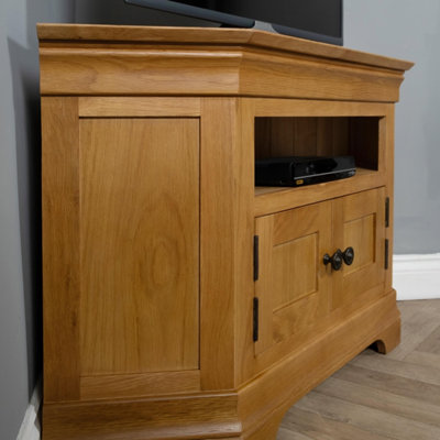 Elm Home and Garden Quality Oak Corner TV Media Unit 2 Door Cupboard ...
