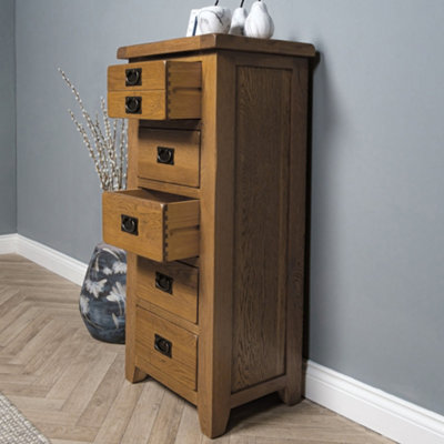 Elm home And Garden Rustic Oak 5 Drawer Wooden Chest Of Drawers Tall Boy 116cm High