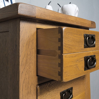 Elm home And Garden Rustic Oak 5 Drawer Wooden Chest Of Drawers Tall Boy 116cm High