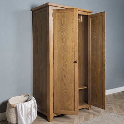 Elm Home And Garden Rustic Oak Wooden 2 Door Full Hanging Double Wardrobe 190cm High x
