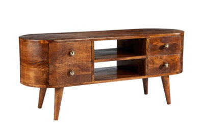 Elm Home And Garden Solid Dark Brown Wood Tv Video Unit 4 Drawers Retro ...