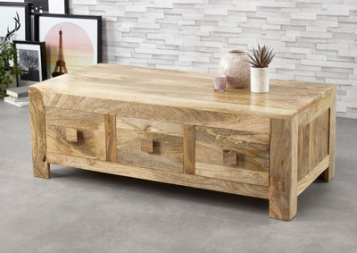 Elm Home And Garden Solid Mango Wood 6 Drawer Coffee Table Oak Finish Fully Assembled