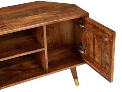 Elm Home And Garden Solid Mango Wood Dark Oak Finish Corner Tv Media Unit H 57