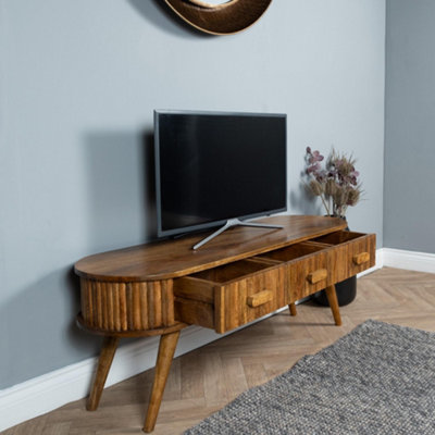 Elm Home And Garden Solid Mango Wood Large TV Media Wide Screen Unit 3 ...