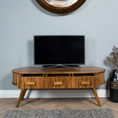 Elm Home And Garden Solid Mango Wood Large TV Media Wide Screen Unit 3 ...
