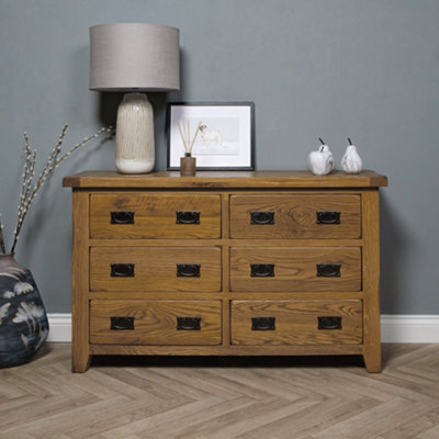 Elm Home And Garden Wide 6 drawer Chest Of Rustic Oak Drawers 78cm High ...