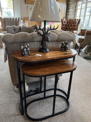 Elm Home And Garden Wooden Dark Brown Black Metal Oval Nest Of Three 3 Tables End
