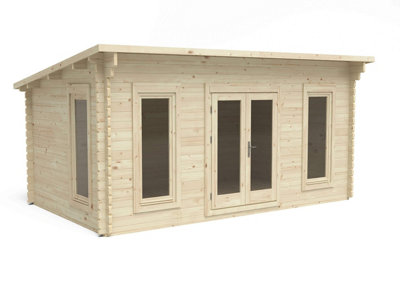 Elmley 5.0m x 3.0m Log Cabin - Pent Roof, Double Glazed 24kg Polyester ...