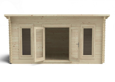 Elmley 5.0m x 3.0m Log Cabin - Pent Roof, Double Glazed 24kg Polyester ...
