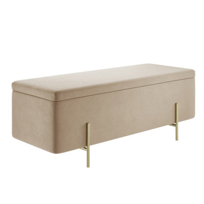 Elowen Rectangular Storage Ottoman Bench Cream Velvet with Brushed Gold ...