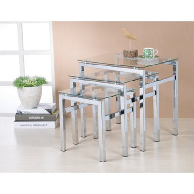 Elsa Glass Nest of Tables 3 Clear Modern Set | DIY at B&Q