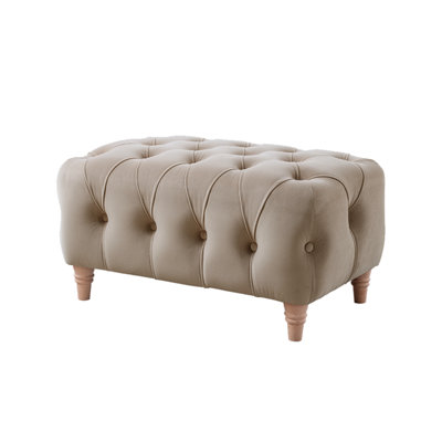 Elsie Velvet Chesterfield Plush Velvet Putty Footstool