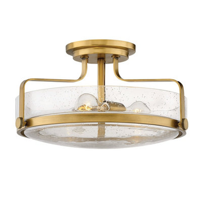 Elstead Harper 3 Light Bowl Semi Flush Ceiling Light, Heritage Brass