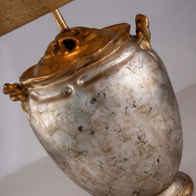 Elstead Jackson Table Lamp with Round Shade, Antiqued Silver with Gold Leaf