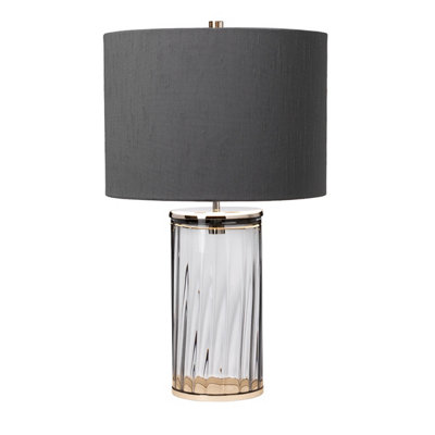 Elstead Reno Table Lamp Metalwork Polished Nickel, Smoked Glass