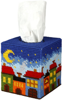 EMB KIT T/BOX CITY - Needlepoint Kit: Tissue Box Cover: Night City ...