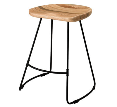 Ember Round Saddle Solid Wood Seat Bar Stool Kitchen Breakfast Natural Bar Stools with Black Legs
