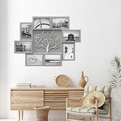 Embossed Tree Family Photo Frame Wall Mounted Rectangular Collage 8 ...