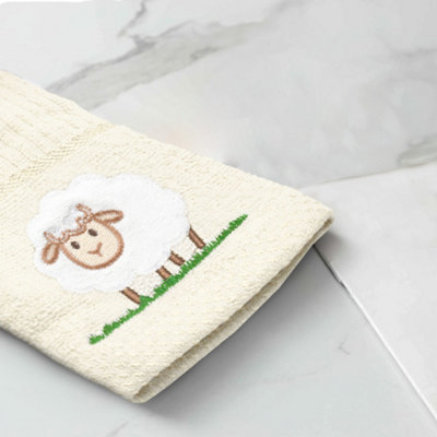 Embroidered Sheep Pattern Cotton Tea Towel, Pack of 3