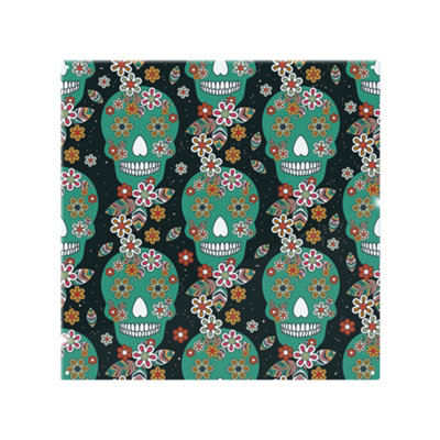 Embroidery Colorful Simplified Ethnic Flowers And Skull Pattern Splash ...