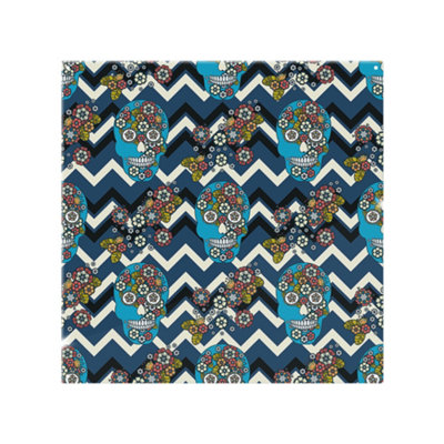 Embroidery Colorful Simplified Ethnic Skull Blue Pattern Splash Back ...