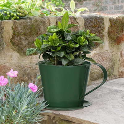 Emerald Green Tea Cup Indoor Outdoor Planter Garden Plant Pot | DIY at B&Q