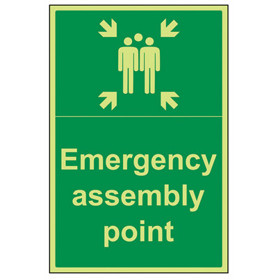 Emergency Assembly Point Safety Sign - Glow in Dark - 400x600mm (x3)