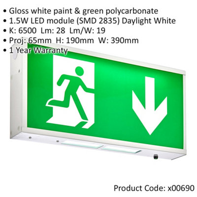 Emergency Exit Box Light Sign - 1.5W Daylight White LED - Maintained ...