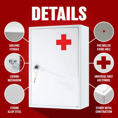 Emergency First Aid Medical Cabinet Box Wall Mounted Lockable Storage ...