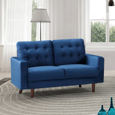 Emerson 139cm Wide Blue Velvet Fabric 2 Seat Sofa in a Box with Dark ...