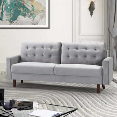 Emerson 195cm Wide Grey Velvet Fabric 3 Seat Sofa in a Box with Dark ...