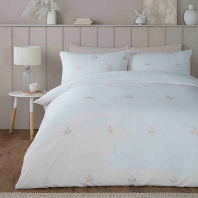 Emily Embroidery Easy Care Embroidered Leaf Natural Duvet Cover Set